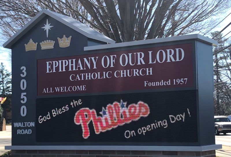 Epiphany of Our Lord's new sign grabs attention at busy corner ...